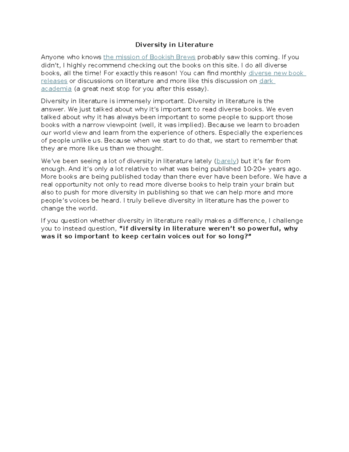 Why is Literature So Important - Diversity in Literature Anyone who ...