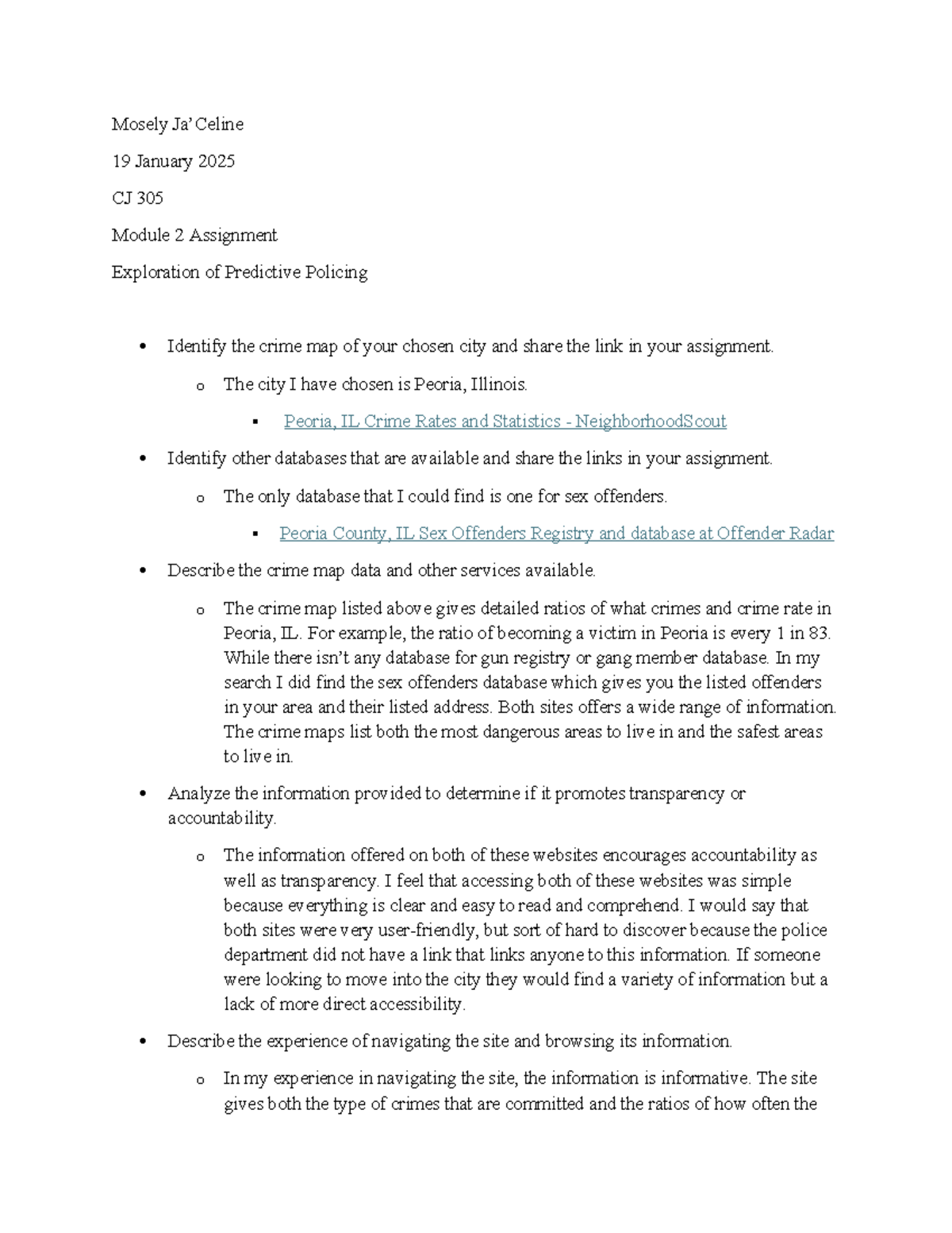CJ 305 Module 2 Assignment - Mosely Ja’Celine 19 January 2025 CJ 305 ...