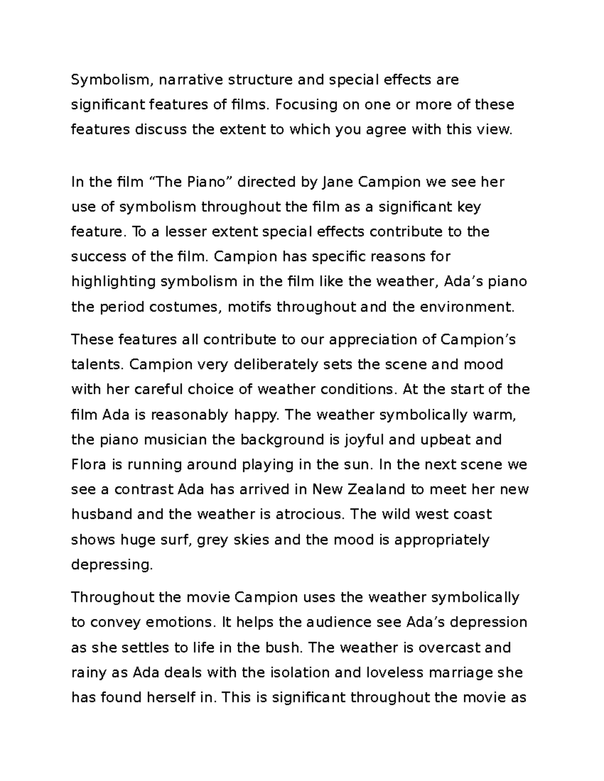 Symbolism and Special Effects in "The Piano" (1993) Film Analysis - Studocu
