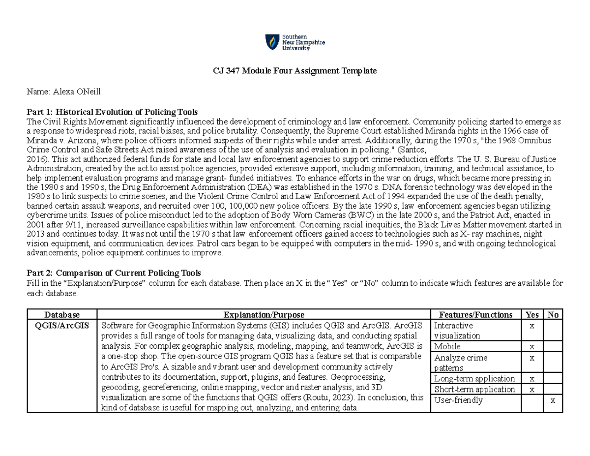 CJ 347 Module 4: Historical Evolution & Comparison of Policing Tools ...