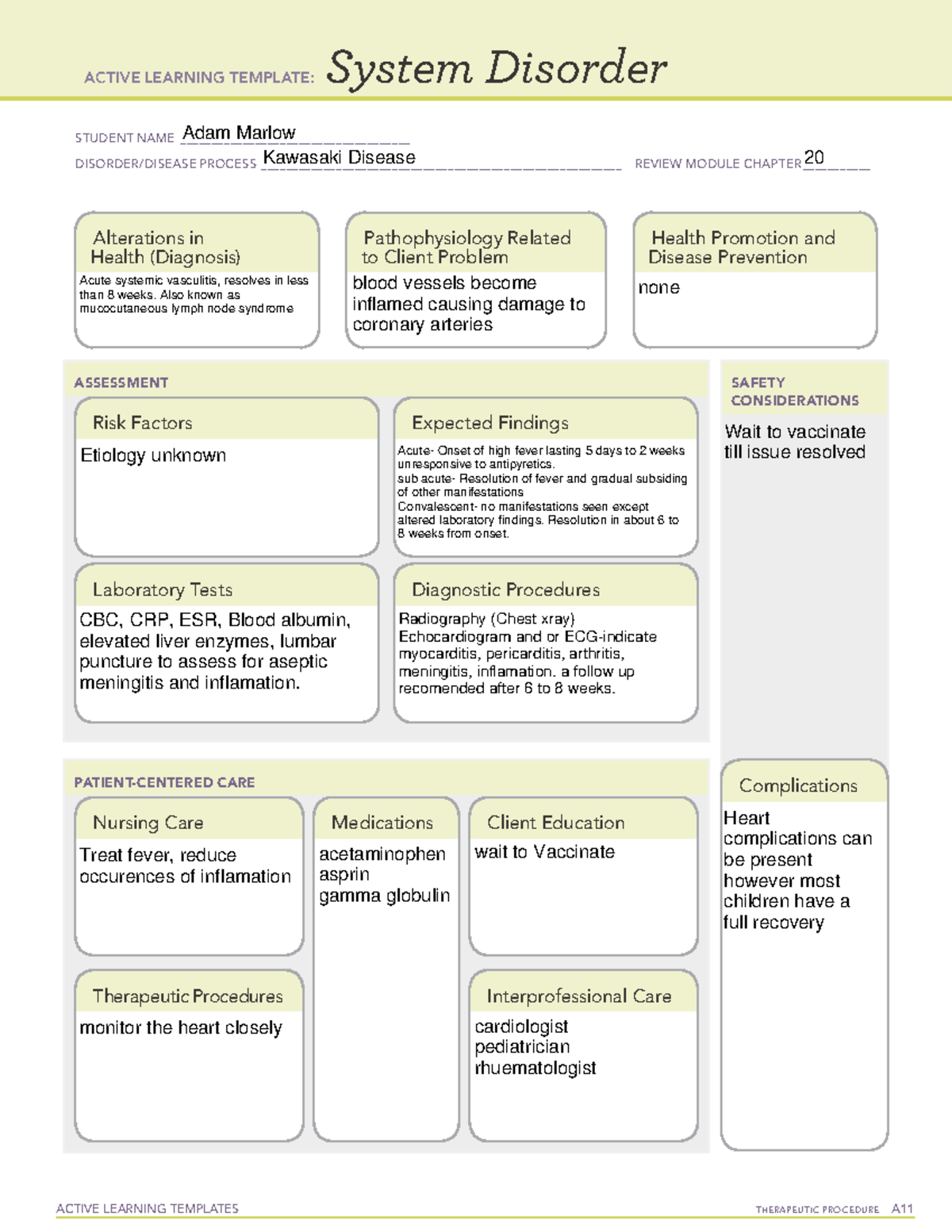 Kawasaki Disease Overview - Active Learning Template - ASD - Studocu