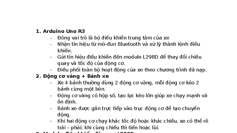Chức Năng Các Bộ Phận Của Xe Điều Khiển Từ Xa - Arduino Uno R3 - Studocu