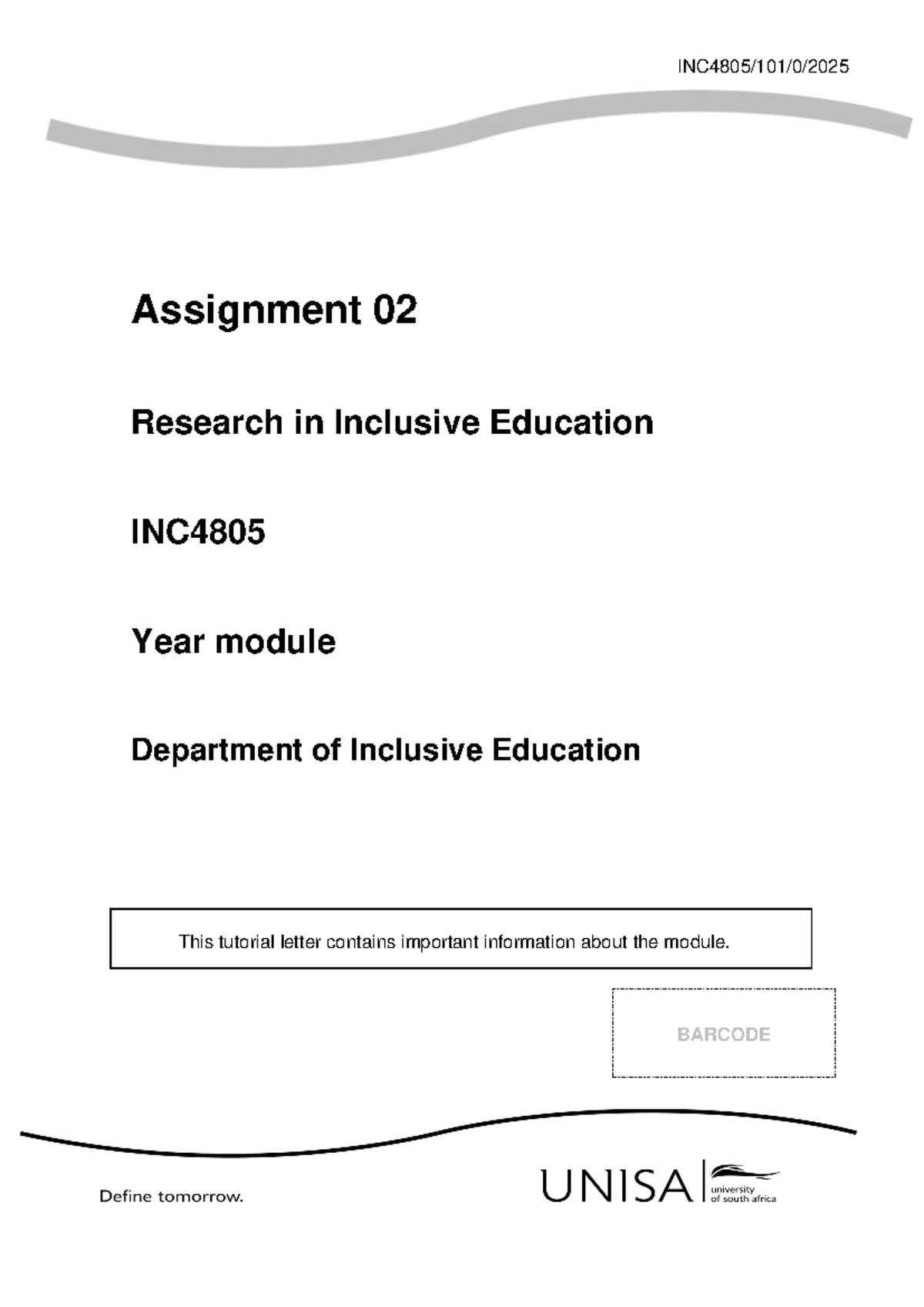 INC4805 Assignment 02: Research Elements in Inclusive Education - Studocu