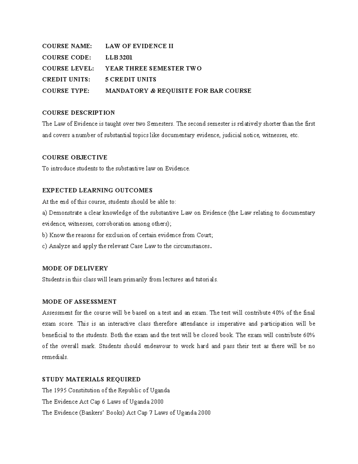 LLB 3201: Law of Evidence II - Comprehensive Study Guide - Studocu