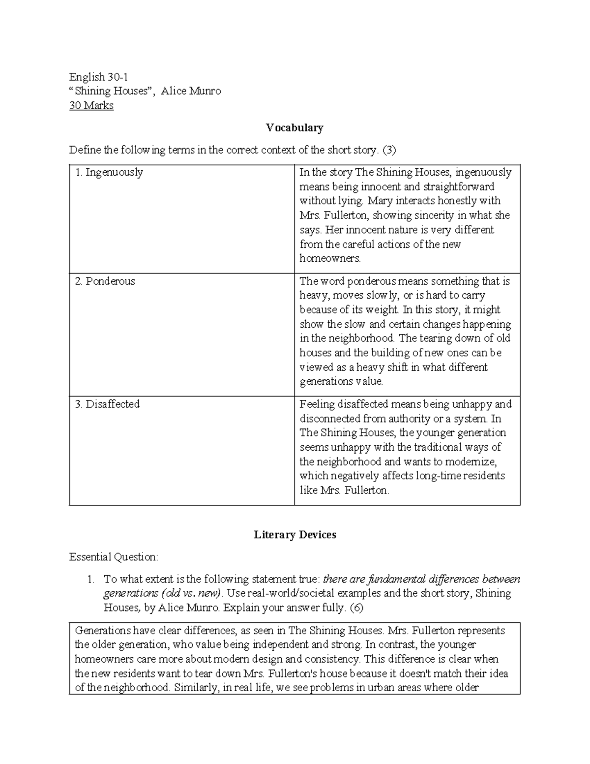 English 30 Vocabulary Study Guide: The Shining Houses Analysis - Studocu