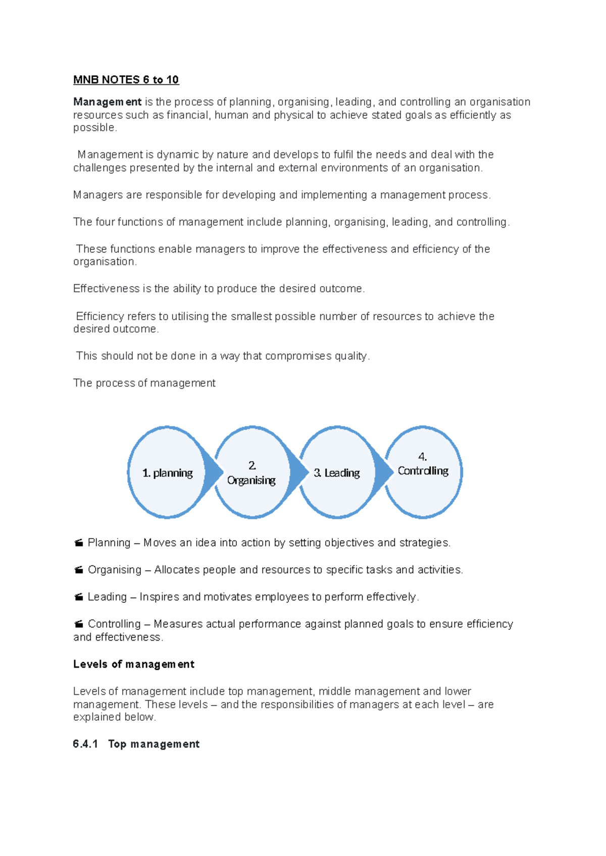 MNB Management Notes: Functions, Levels, and Processes (6-10) - Studocu