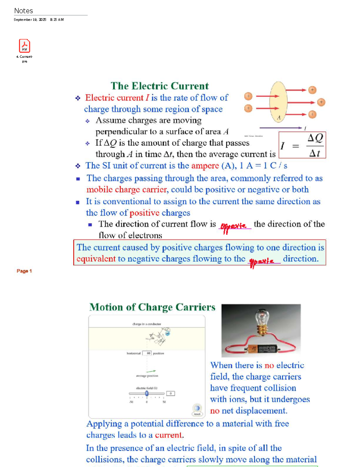Electric Current and Charge Carrier Motion - Notes for Course 4 - Studocu
