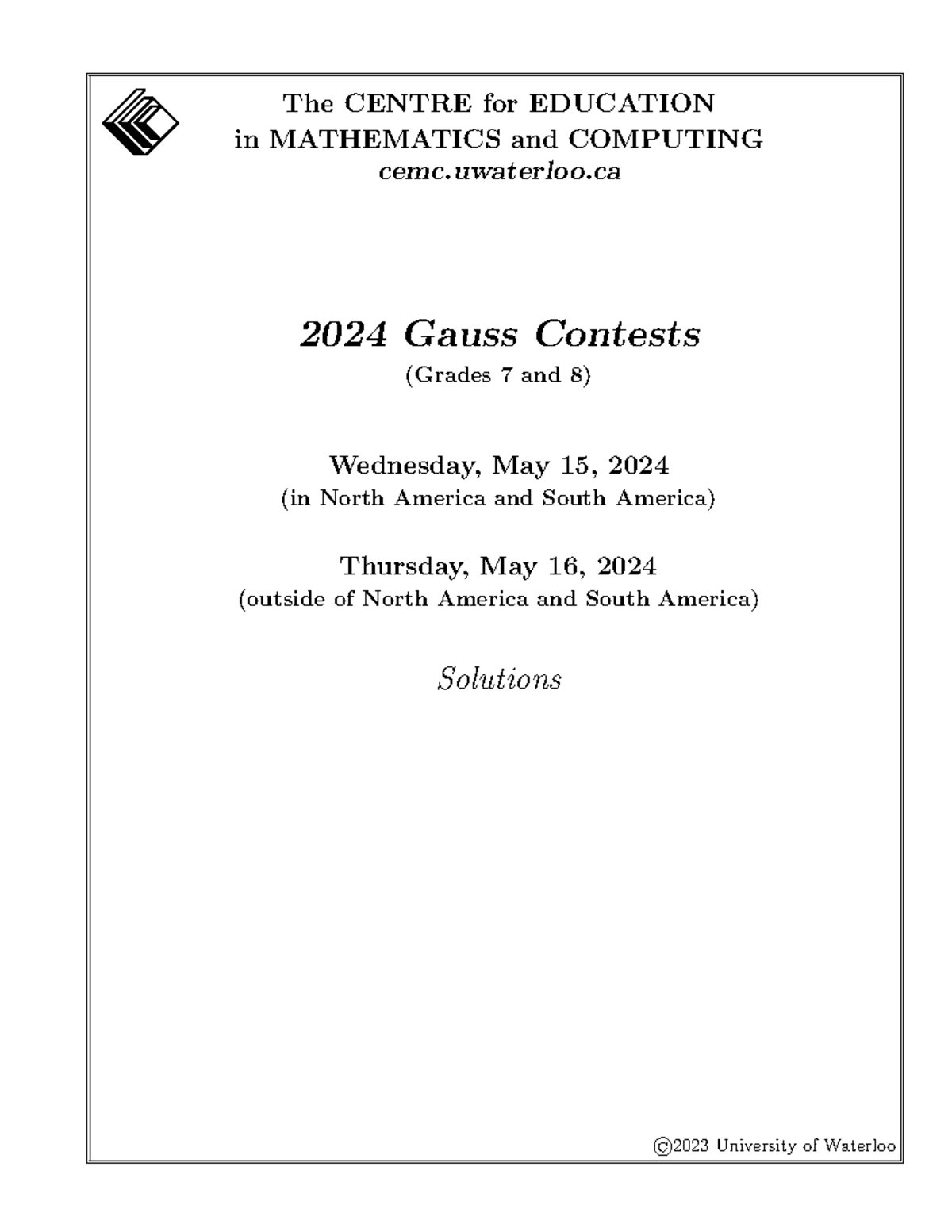 2024 Gauss Contest Solutions for Grades 7 and 8 - Studocu