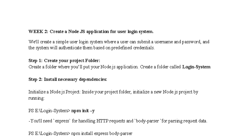 WEEK 2: Node JS User Login System & File Operations Guide - Studocu