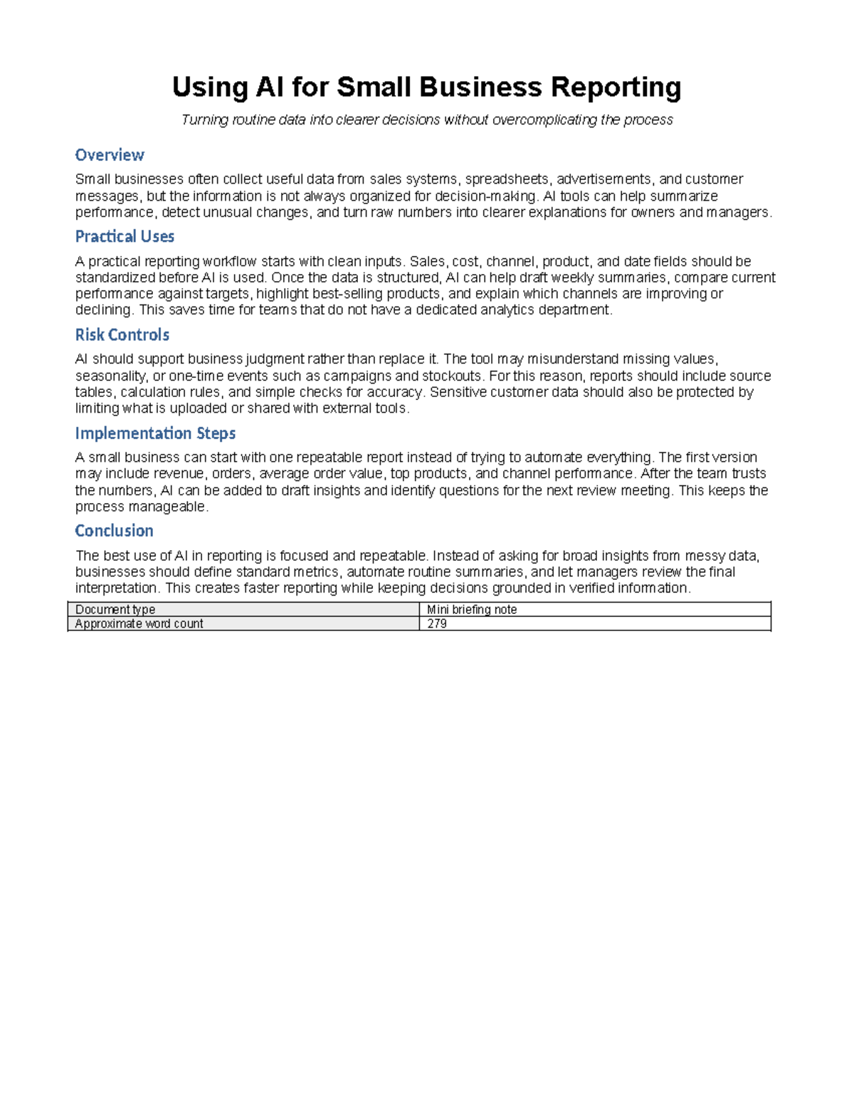 424 - Using AI for Small Business Reporting: A Mini Briefing Note - Studocu