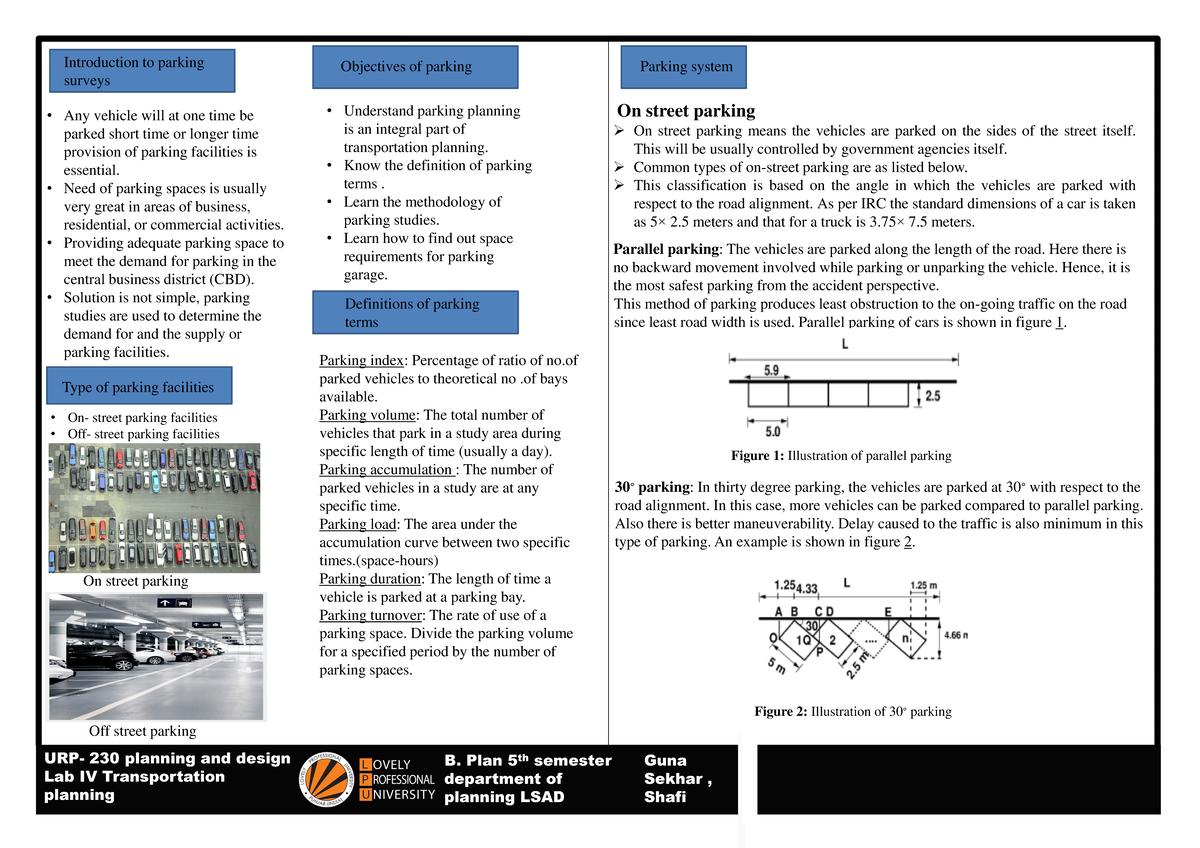 Parking survey sheet - B. Plan 5 th semester department of planning ...