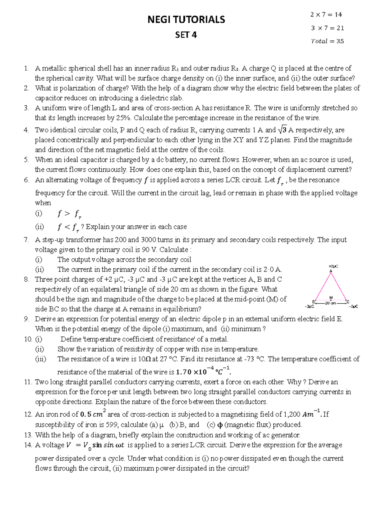 Physics 4 - Tutorial Set 4: Electric Fields, Capacitors, and Circuits ...