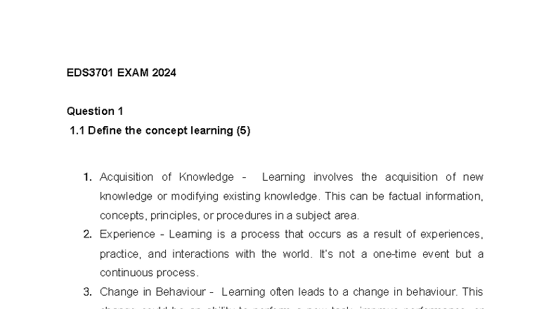EDS3701 EXAM 2024: Concepts of Learning and Indigenous Knowledge - Studocu