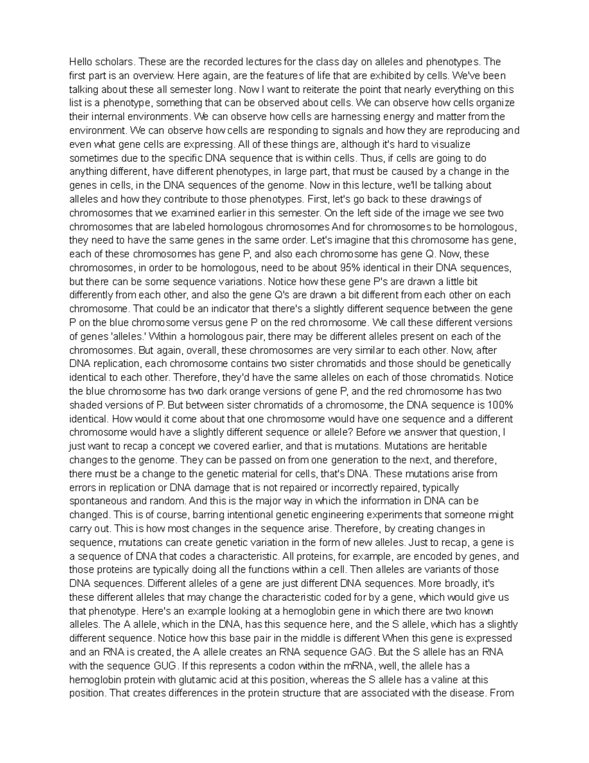 Genetics Lecture Notes: PCA Alleles and Phenotypes Overview - Studocu