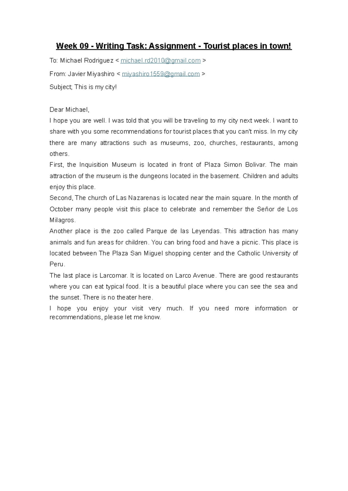 Week 09 - Writing Task: Tourist Attractions in My City - Studocu