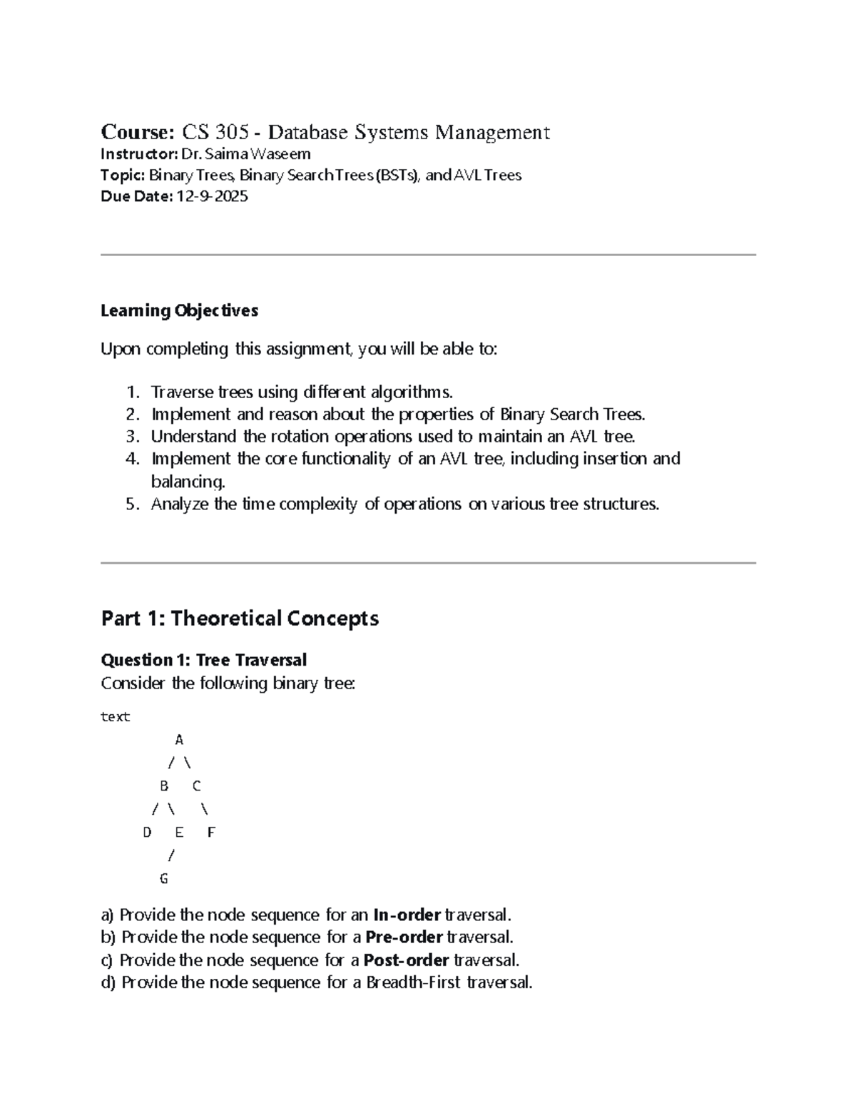 CS 305 Assignment: Binary Trees, BSTs, and AVL Trees Analysis - Studocu