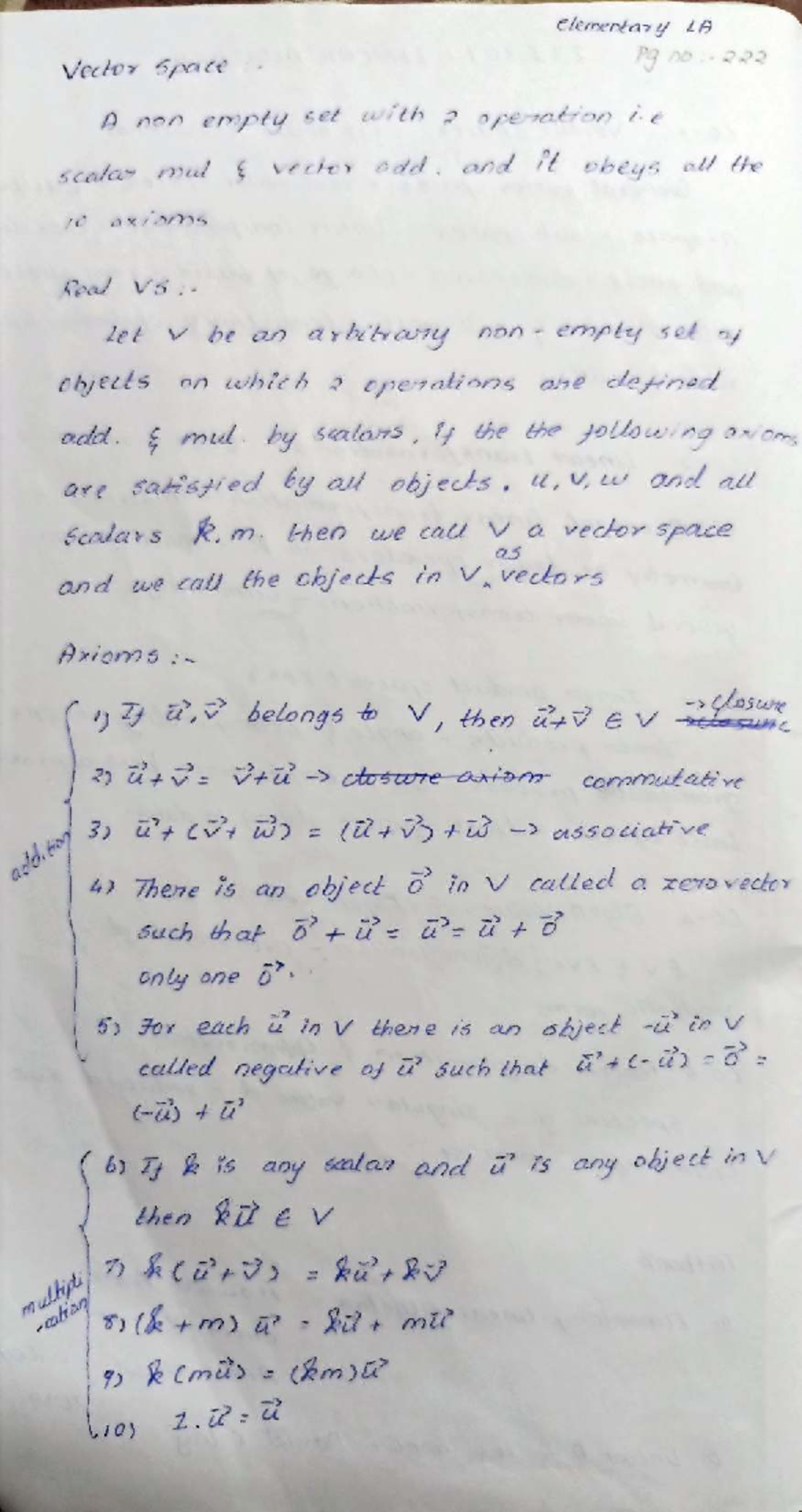 Elementary Linear Algebra: Vector Spaces and Axioms Analysis (MATH 101 ...