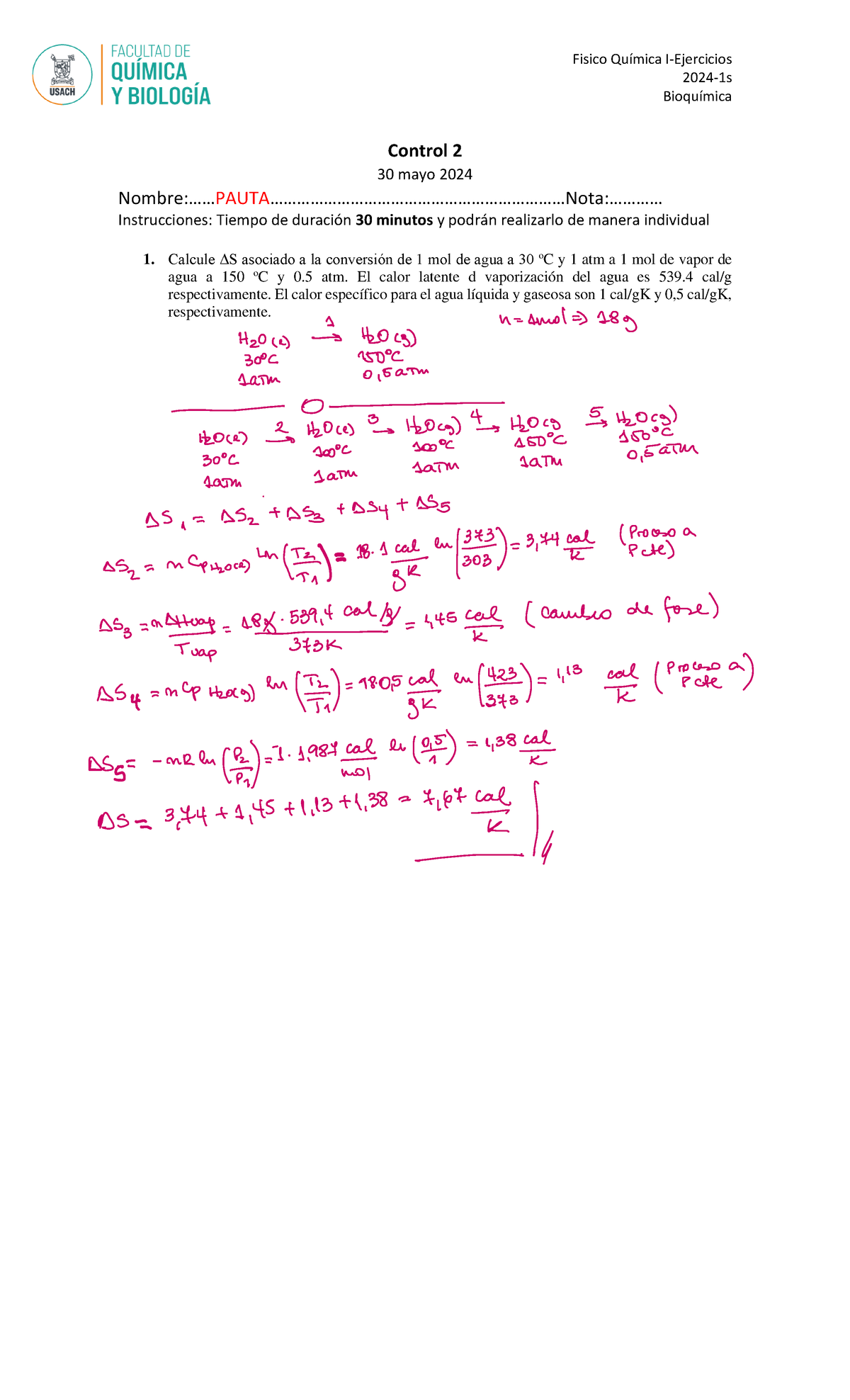 Control 2 Pauta - Fisico Química I-Ejercicios 2024 - 1s Bioquímica Control 2 30 mayo 2024 - Studocu