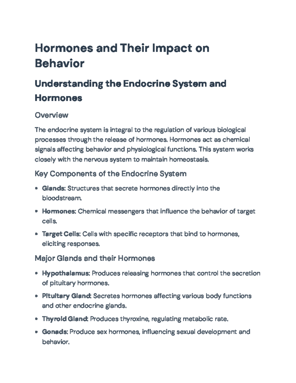 Hormones and Their Impact on Behavior: Insights into the Endocrine ...