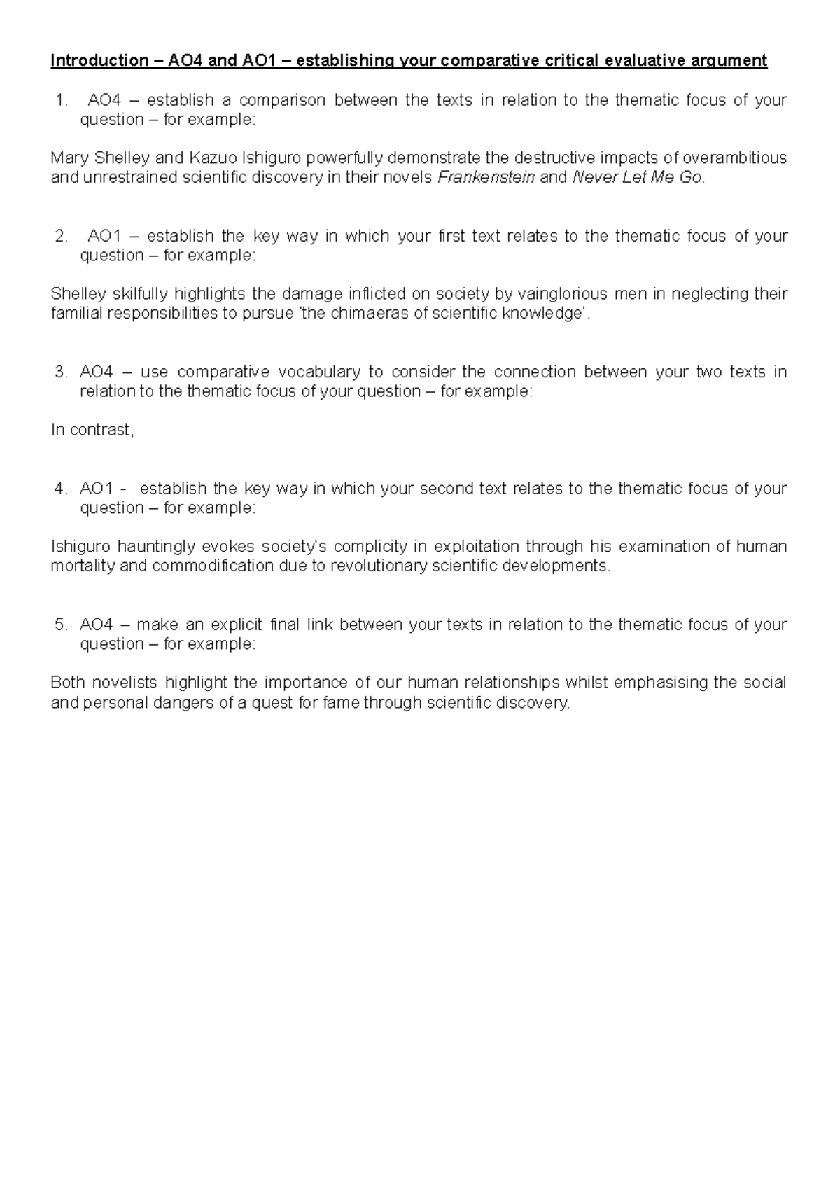Introduction – AO4 and AO1 – establishing your comparative critical ...