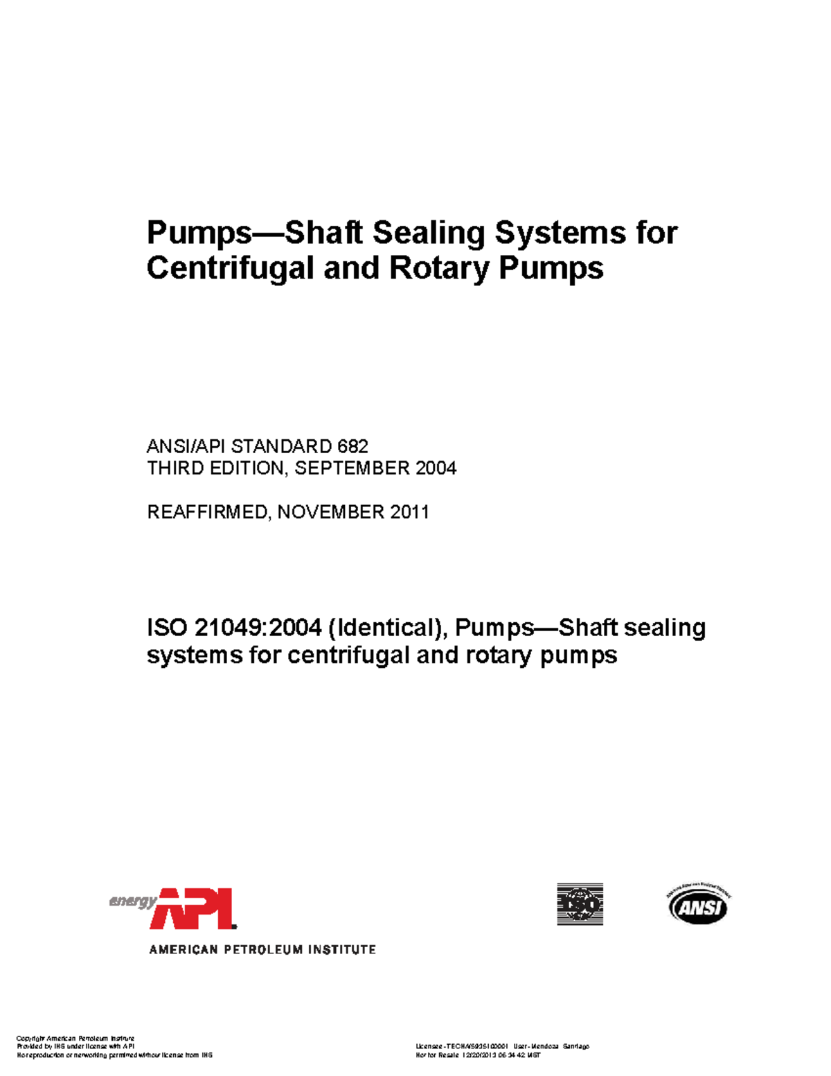 API 682: Sealing Systems for Centrifugal & Rotary Pumps (3rd Ed.) - Studocu