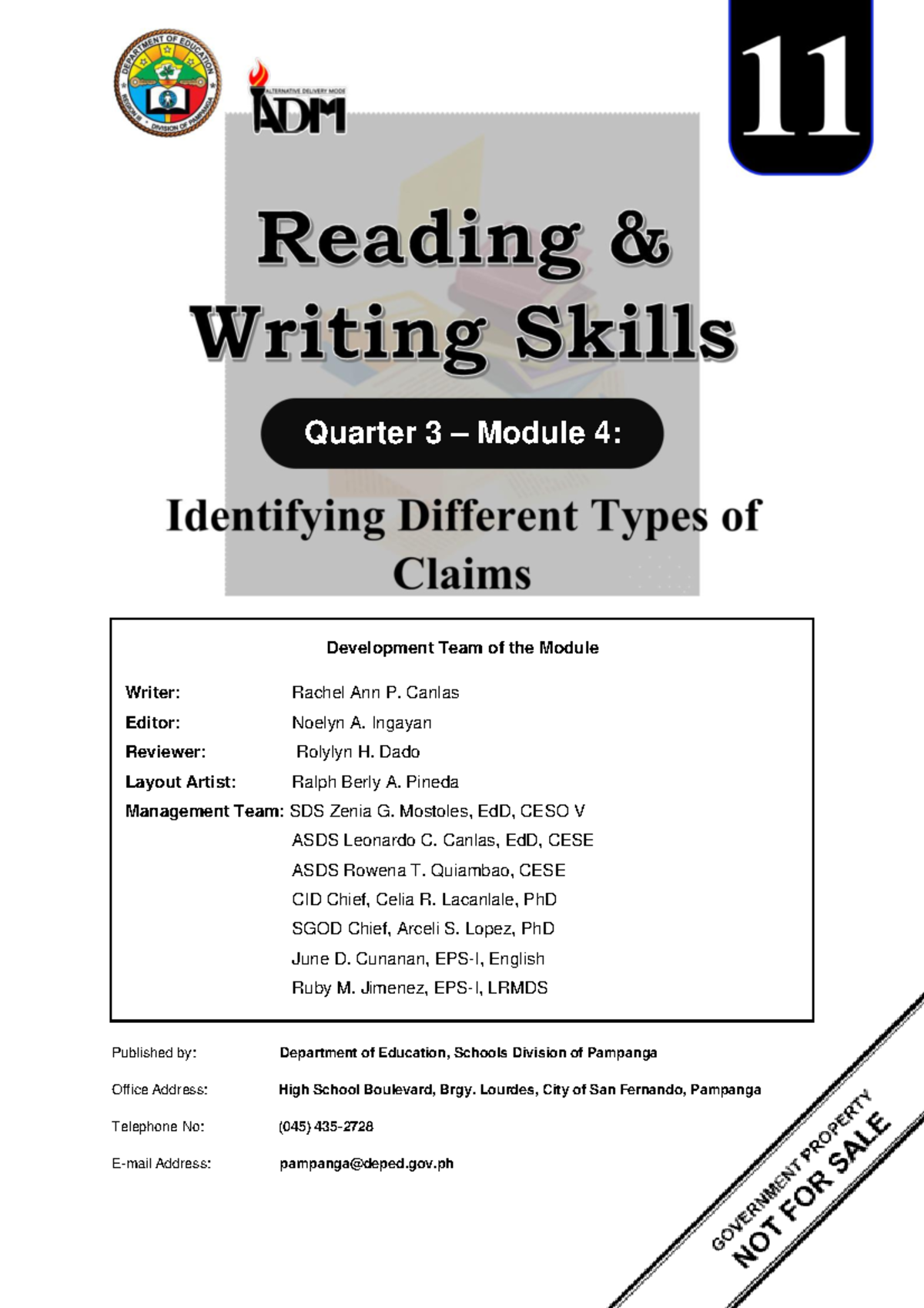 RWS Q3 Mod 4: Identifying 3 Types of Claims in Writing - Studocu