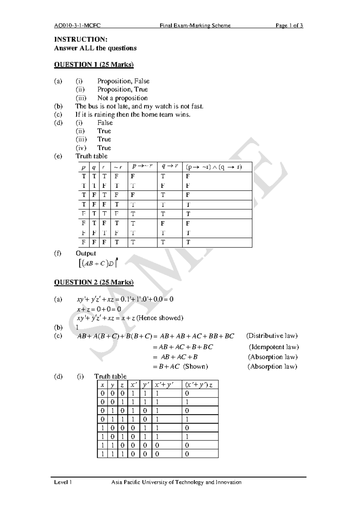 Sample Final Exam(MS) - exam dabdabdo - AQ010-3-1-MCFC Final Exam ...