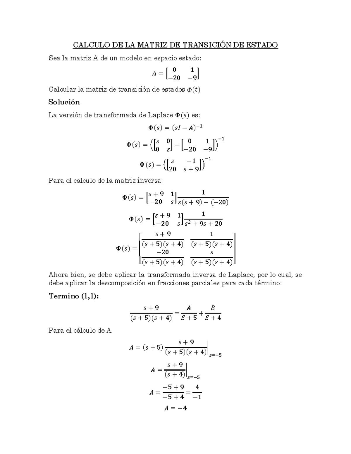 Calculo DE LA Matriz DE Transición DE Estado - CALCULO DE LA MATRIZ DE ...