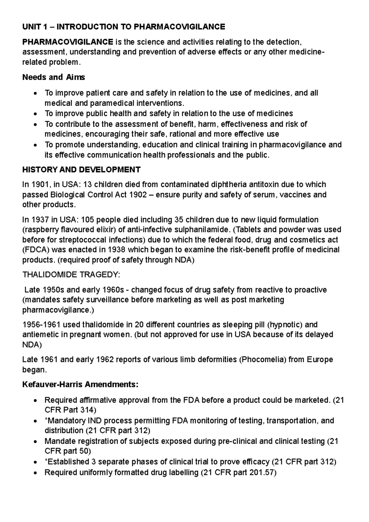 UNIT 1: Introduction to Pharmacovigilance and Drug Safety Monitoring ...