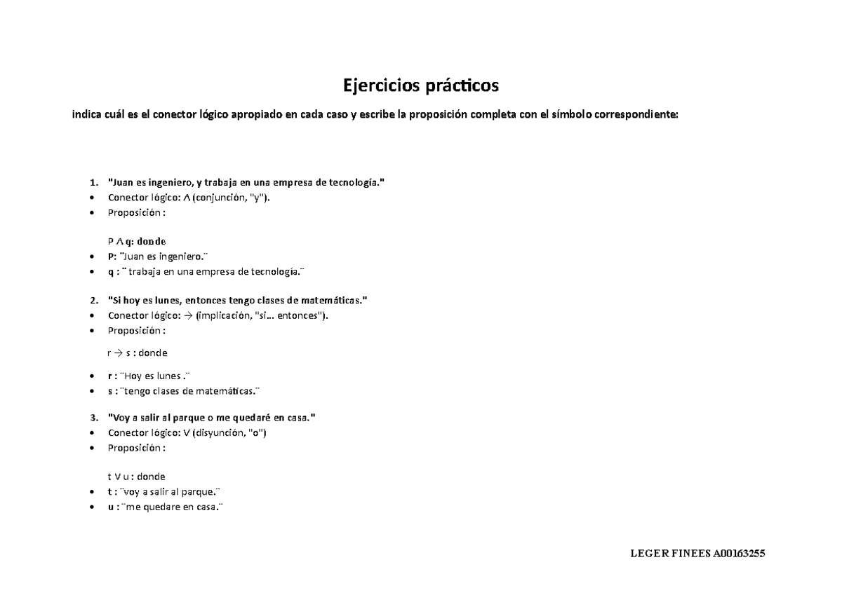 Ejercicios Prácticos de Lógica Matemática - LEGER FINEES A00163255 ...