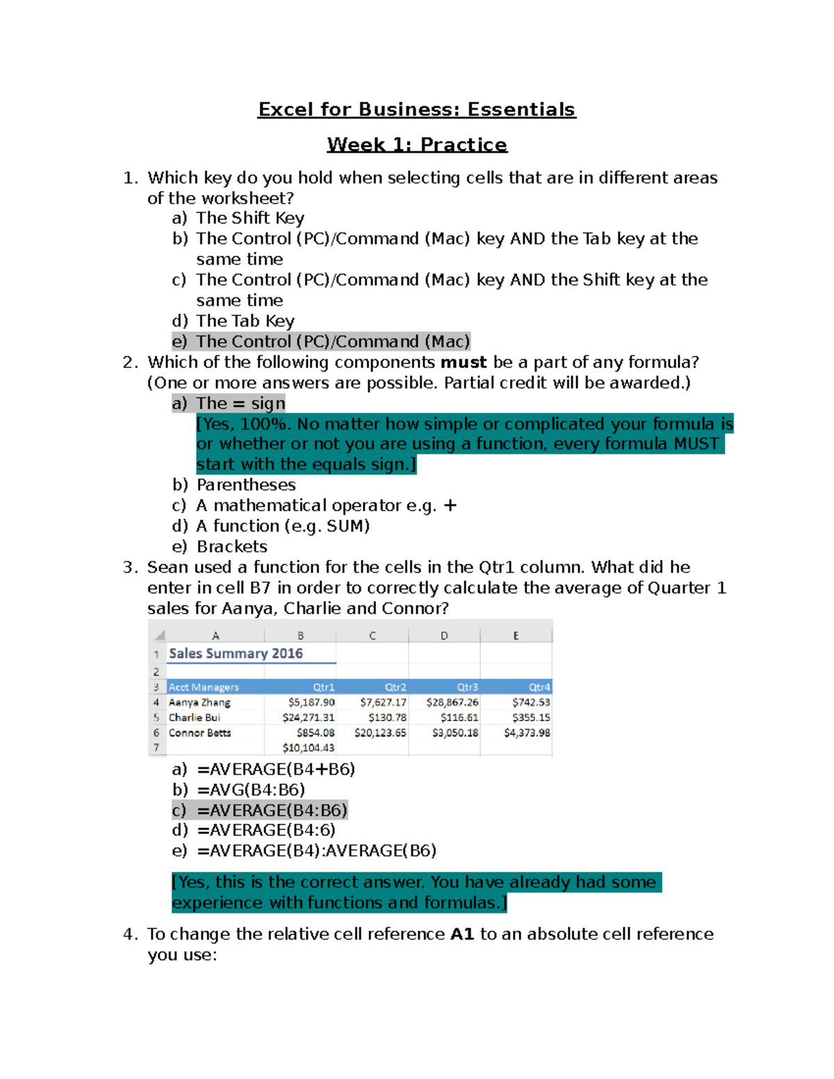 Practice Quiz - Excel for Business: Essentials Week 1: Practice Which ...