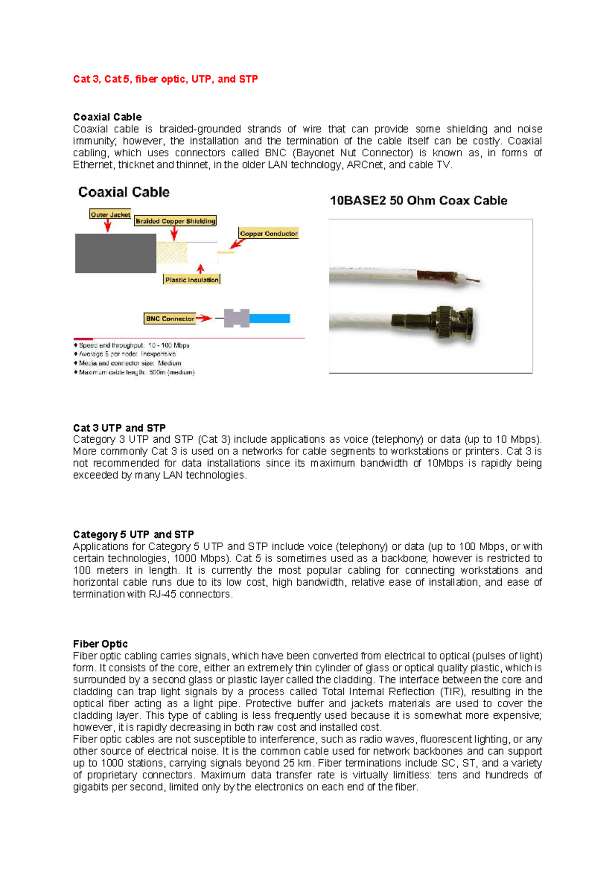 Different Types of Network Cables: Cat 3, Cat 5, Fiber Optic, UTP, STP ...
