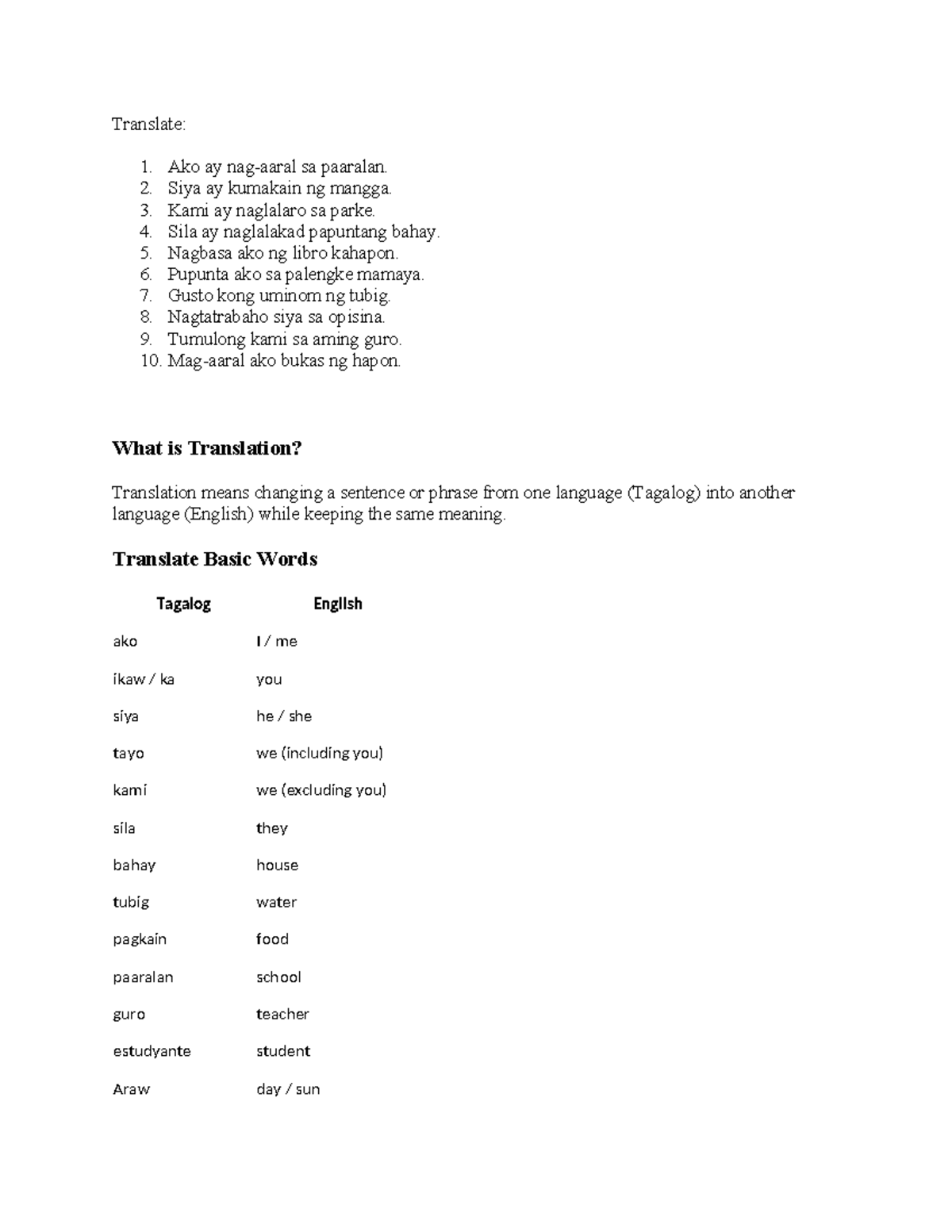 Translation Guide: Tagalog to English Basics and Sentence Structure ...