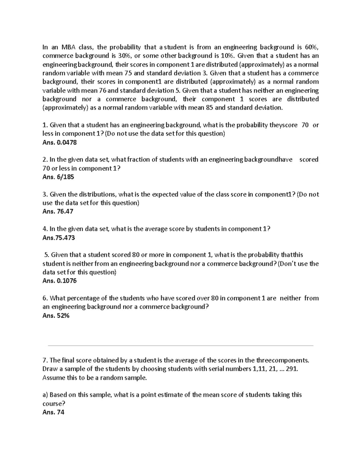 Manish Project Pre MBA Statistics - In an MBA class, the probability ...