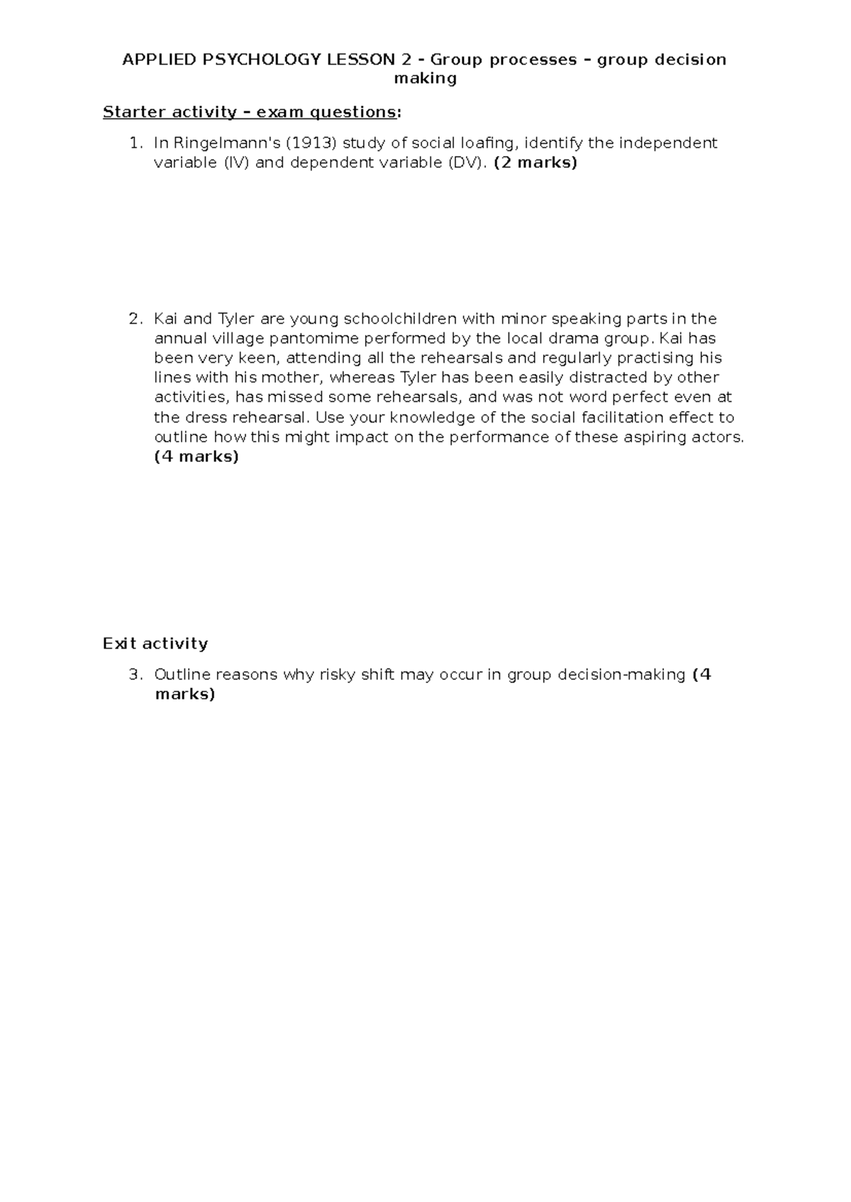 2. Social facilitation and loafing Exam Qs - APPLIED PSYCHOLOGY LESSON ...