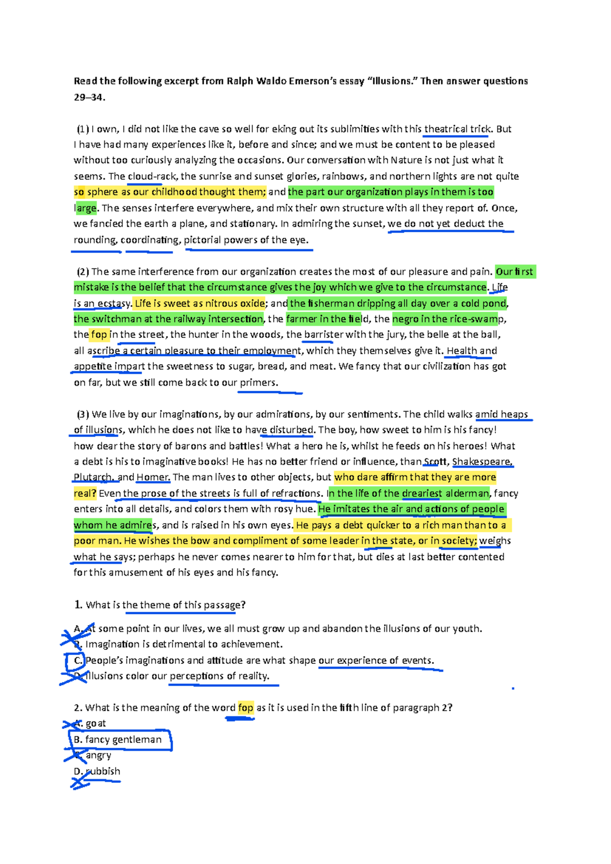 RLA Practice Test: Understanding Emerson's "Illusions" and More - Studocu