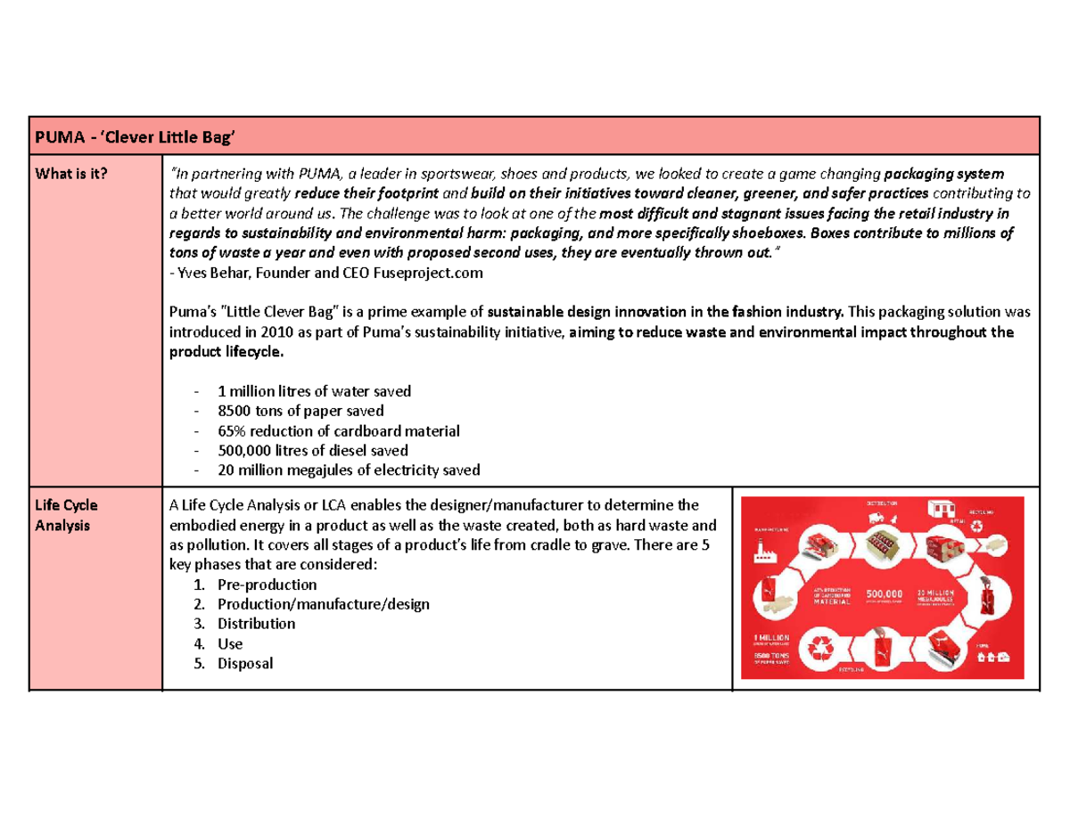 PUMA Case Study: Sustainable Packaging Innovations and Ethics - Studocu