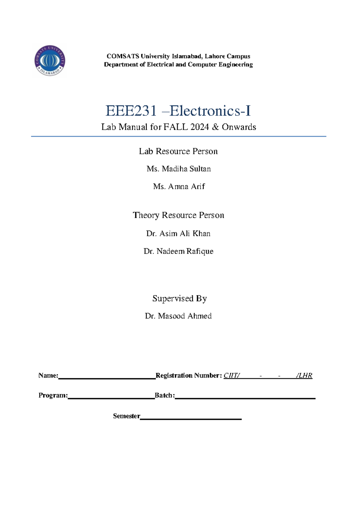 E-I Lab Manual Updated - COMSATS University Islamabad, Lahore Campus ...