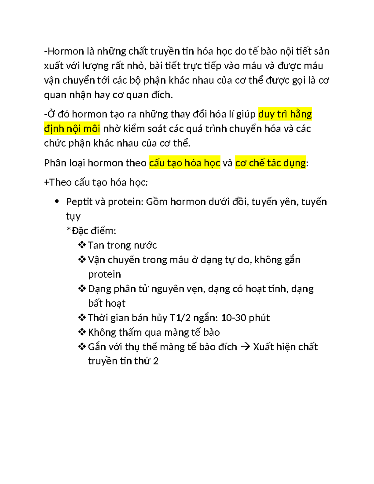 Hóa Sinh Hormon: Phân Tích Cấu Trúc và Cơ Chế Tác Dụng - Studocu