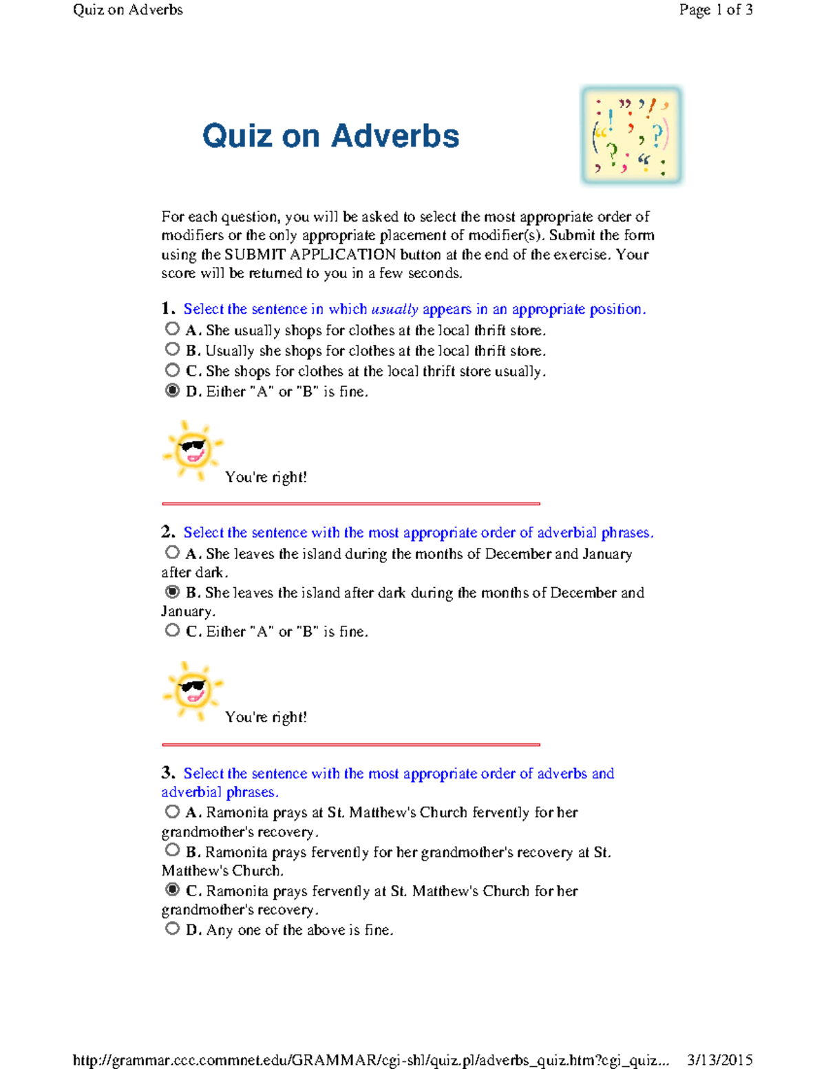 Quiz 4 - asdad - Quiz on Adverbs For each question, you will be asked ...