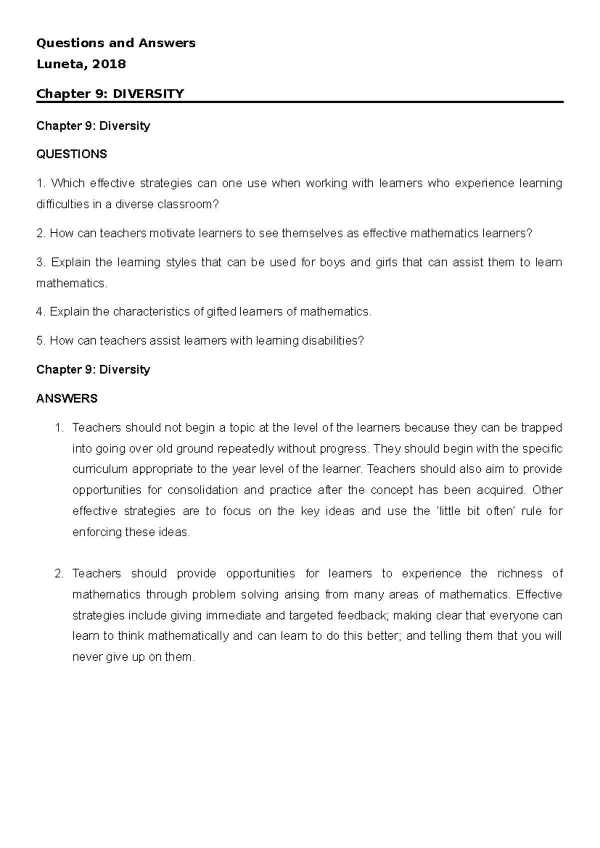 Chapter 9: Diversity Strategies for Effective Math Learning (Luneta ...