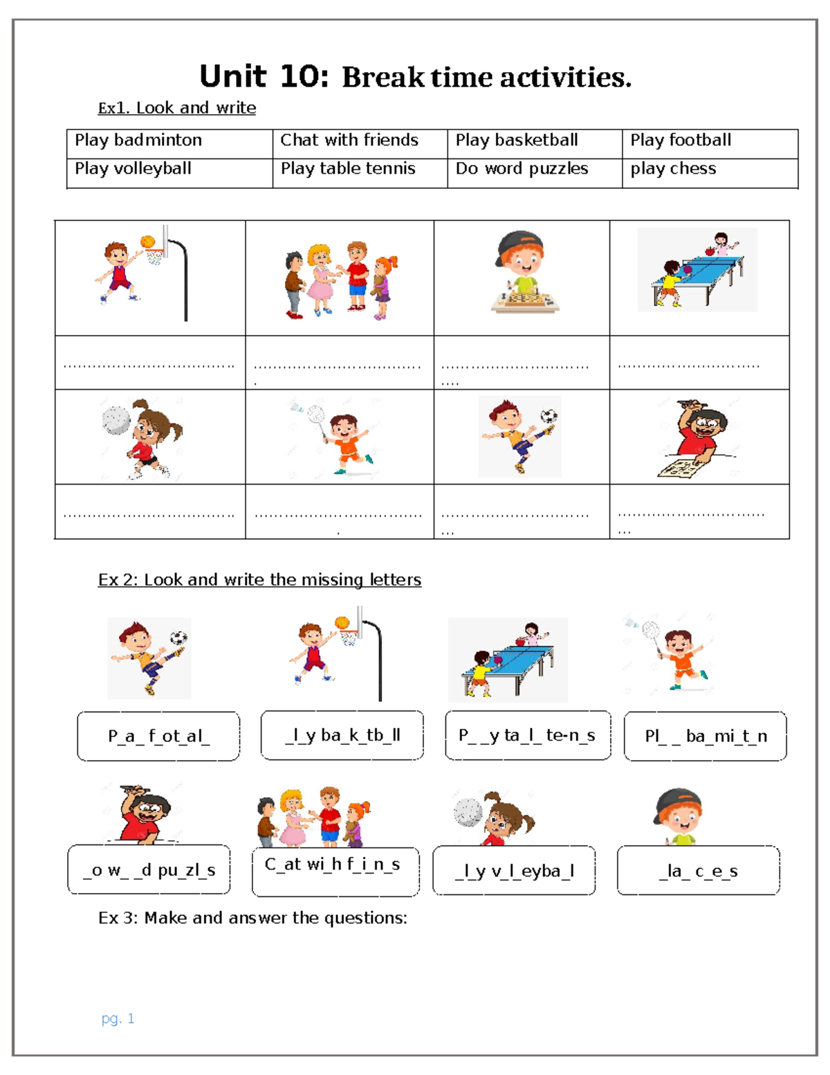 Unit 10: Break Time Activities - Exercises and Answers - Studocu