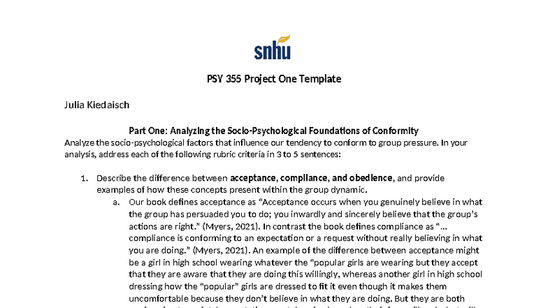 PSY 355 Project One: Analyzing Conformity and Group Dynamics - Studocu