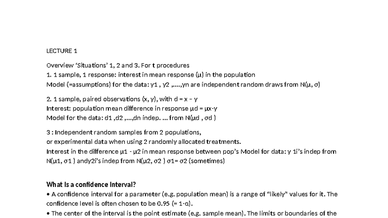 LECTURE 1: Overview of Two-Sample t Procedures in Advanced Statistics ...