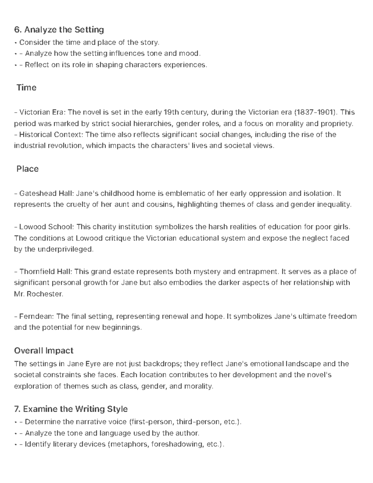 ENG 101: Analysis of Setting and Writing Style in "Jane Eyre" - Studocu