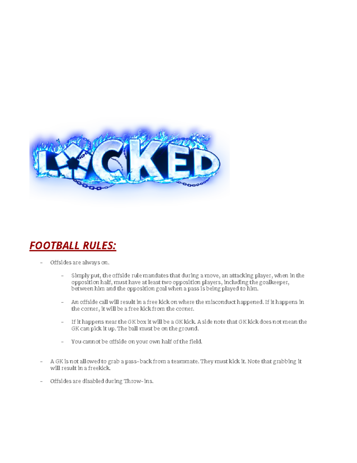 Locked League Scrim Football Rules and Regulations Guide - Studocu