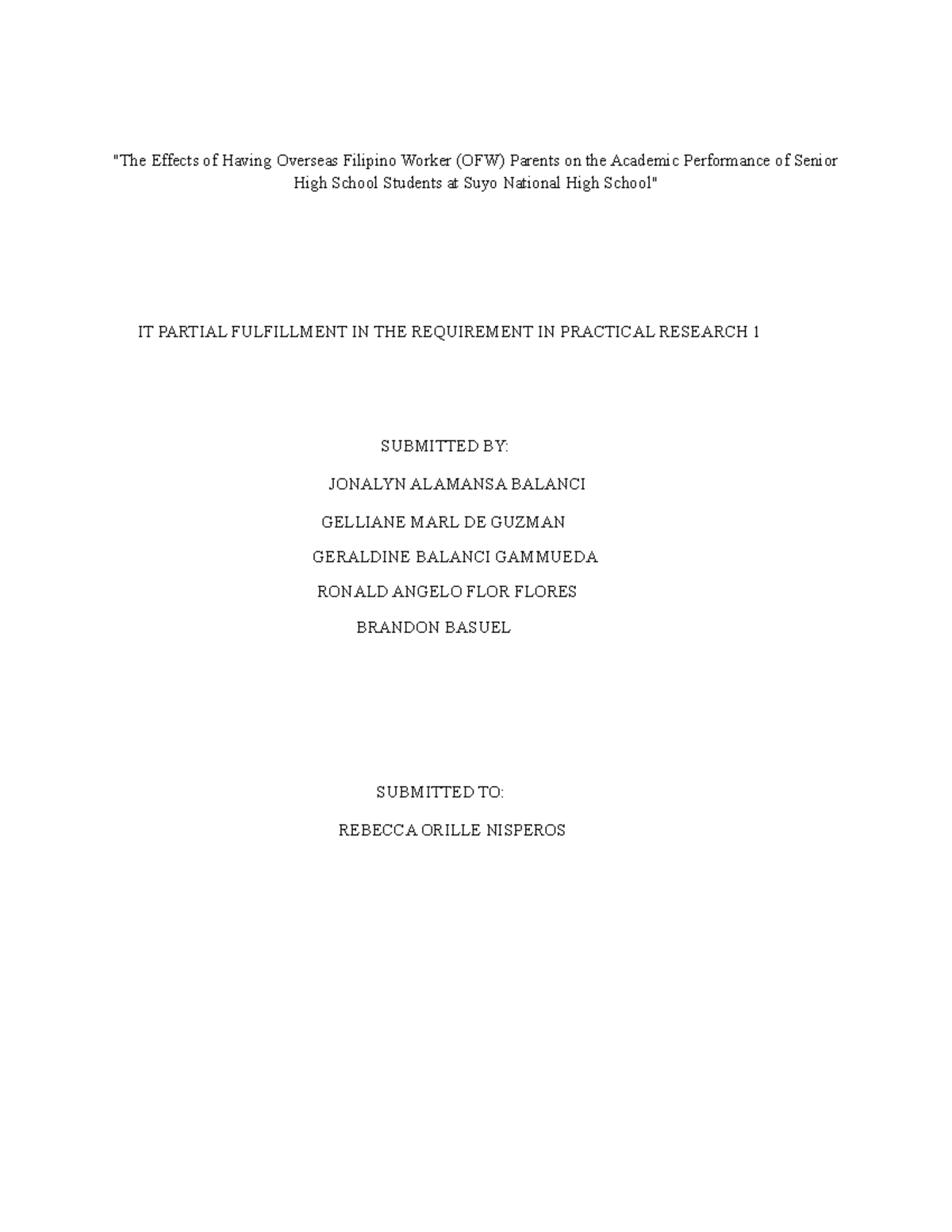 Effects of OFW Parents on Senior High Students' Academic Performance: A ...
