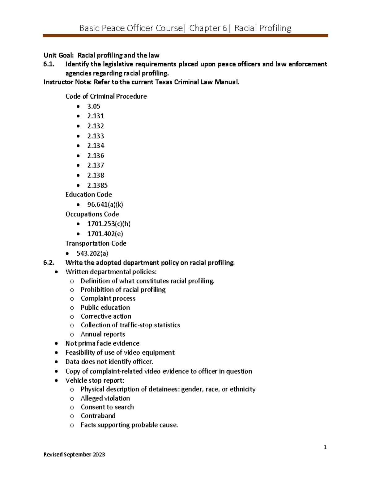 Basic Peace Officer Chapter 6: Racial Profiling Overview and Legal ...