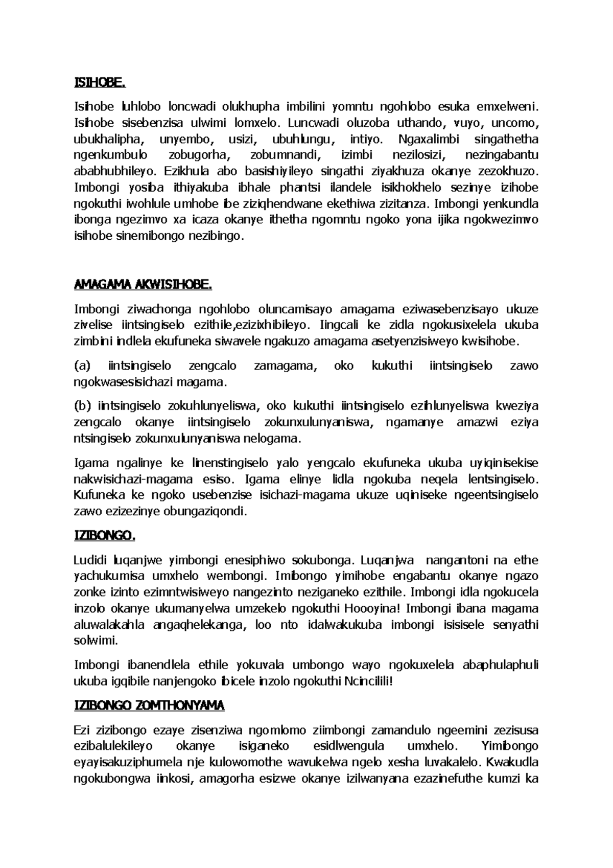 Isixhosa group assignment 444.docx Esethu - ISIHOBE. Isihobe luhlobo ...