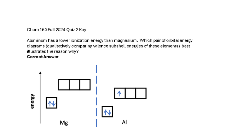 Chem 150 F24 Quiz 2 Key: Ionization Energy & Potential Energy Concepts ...